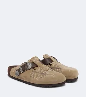 Etro X Birkenstock Boston Embroidered Suede Clogs - Beige
