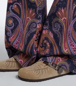 Etro X Birkenstock Boston Embroidered Suede Clogs - Beige