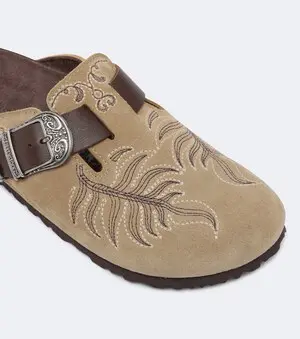 Etro X Birkenstock Boston Embroidered Suede Clogs - Beige