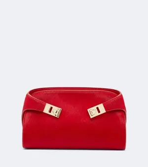 FERRAGAMO Hug Small Calf Hair Clutch - Red
