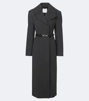 Sportmax Belted Herringbone Virgin Wool Coat - Grey