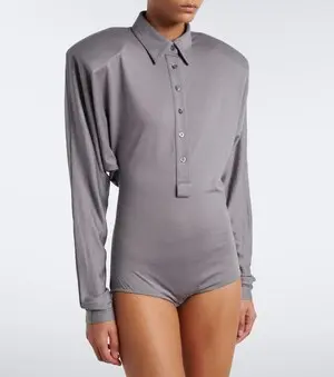 MUGLER Wool-blend Jersey Polo Bodysuit - Grey