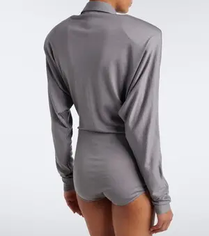 MUGLER Wool-blend Jersey Polo Bodysuit - Grey