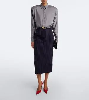 MUGLER Wool-blend Jersey Polo Bodysuit - Grey