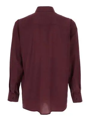 Saint Laurent Bordeaux Long-sleeved Shirt With Classic Collar And Micro Polka Dot Pattern In Silk For