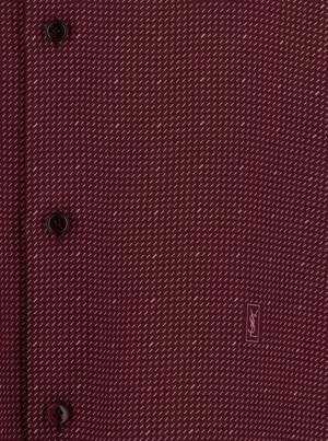 Saint Laurent Bordeaux Long-sleeved Shirt With Classic Collar And Micro Polka Dot Pattern In Silk For