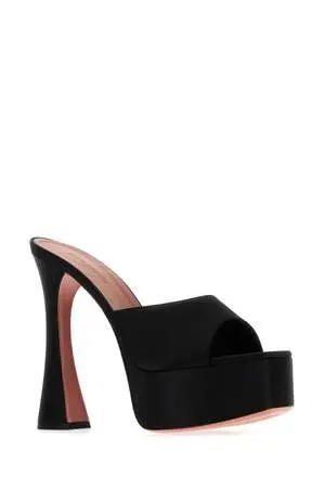 Amina Muaddi Satin Dalida Mules - Black