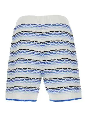Casablanca White And Blue Shorts With Braided Motif And Logo On The Front In Cotton - Multicolor