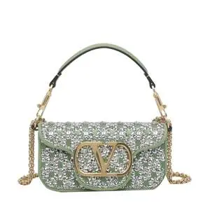 Valentino Garavani Loco' Small Embroidered Shoulder Bag - Silver