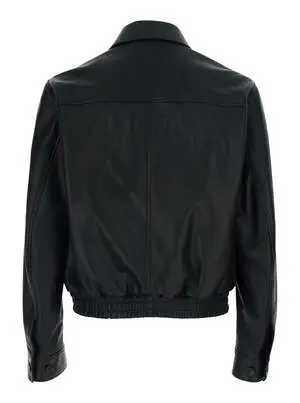Versace Black Jacket Jacket With Front Closure And High Collar Leather
