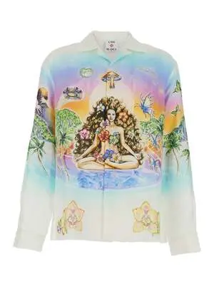 Casablanca Innocence' Shirt With Cuban Collar And All-over Print In Linen - Multicolor