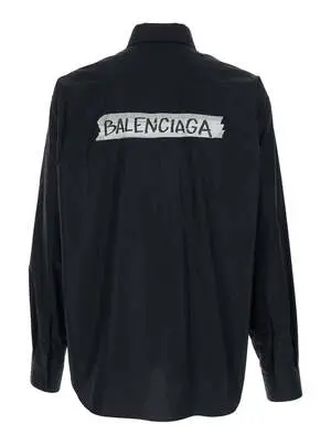 Balenciaga Black Shirt With Button-down Collar And Logo On Front And Back In Cotton - Multicolor
