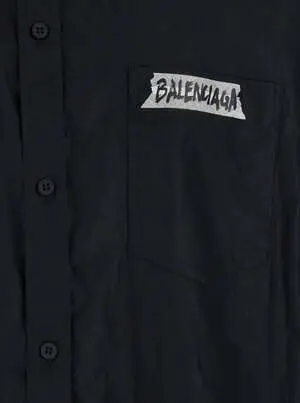 Balenciaga Black Shirt With Button-down Collar And Logo On Front And Back In Cotton - Multicolor