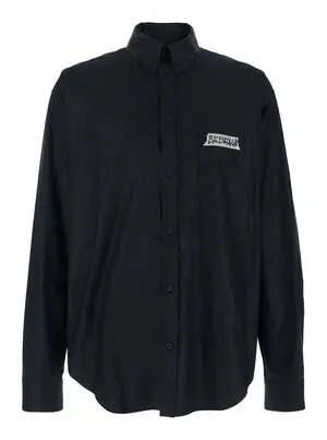 Balenciaga Black Shirt With Button-down Collar And Logo On Front And Back In Cotton - Multicolor