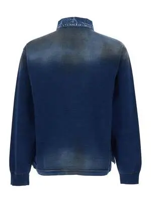 Dsquared2 Blue Sweatshirt With Polo-shirt Style Collar And Faded Effect In Cotton For - Multicolor