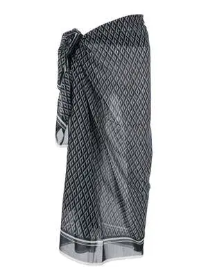 TOM FORD Black And White Asymmetrical Pareo With Geometric Motif In Cotton For - Multicolor