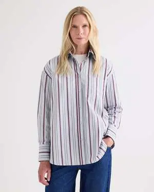 TWP Big Joe Shirt In Striped Superfine Poplin - Light Grey Multi