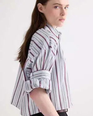 TWP Next Ex Shirt In Striped Superfine Poplin - Light Grey Multi