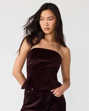 Steve Madden Dawnette Top Strapless Velvet Tops - Deep Fig
