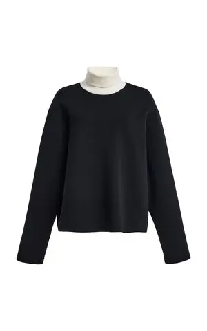 LII Contrast Turtleneck Jersey Top - Black