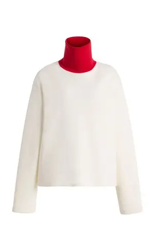 LII Contrast Turtleneck Jersey Top - White