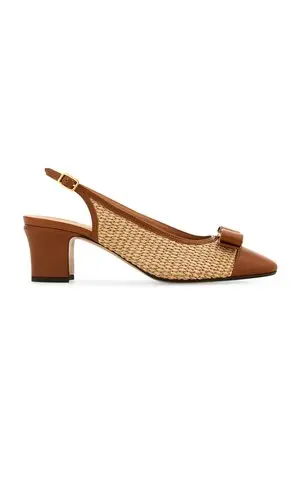 FERRAGAMO Vetty Raffia Slingback Pumps - Tan