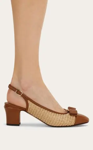 FERRAGAMO Vetty Raffia Slingback Pumps - Tan