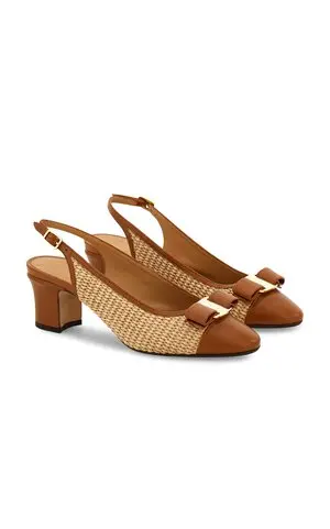 FERRAGAMO Vetty Raffia Slingback Pumps - Tan