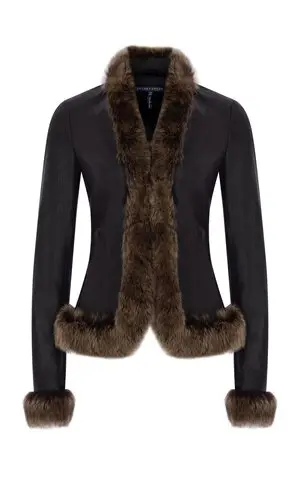 Zeynep Arçay Stretch Leather Fur-trimmed Blazer - Black
