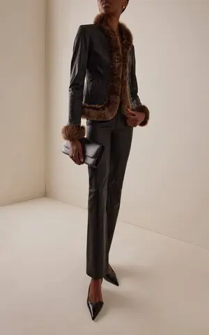 Zeynep Arçay Stretch Leather Fur-trimmed Blazer