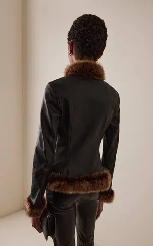 Zeynep Arçay Stretch Leather Fur-trimmed Blazer