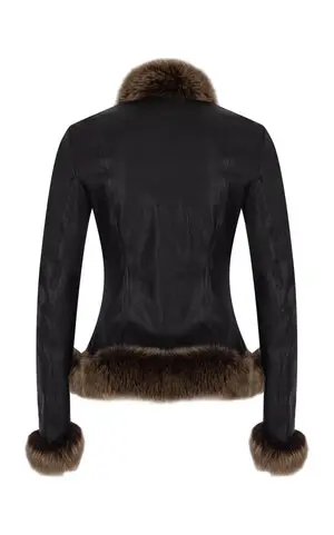 Zeynep Arçay Stretch Leather Fur-trimmed Blazer