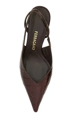 FERRAGAMO Dafne Alligator-embossed Calfskin Leather Slingback Pumps - Brown