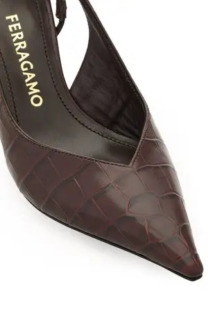 FERRAGAMO Dafne Alligator-embossed Calfskin Leather Slingback Pumps - Brown