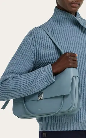 FERRAGAMO Cara Calfskin Leather Shoulder Bag - Blue