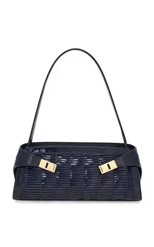 FERRAGAMO East-west Hug Woven Calf Leather Shoulder Bag