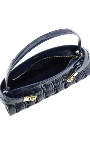 FERRAGAMO East-west Hug Woven Calf Leather Shoulder Bag
