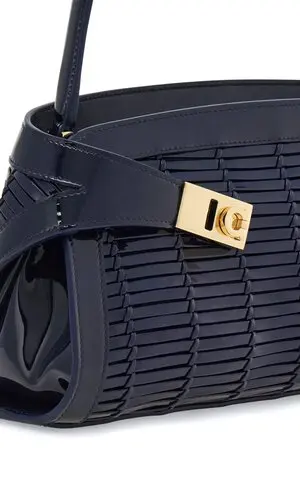 FERRAGAMO East-west Hug Woven Calf Leather Shoulder Bag