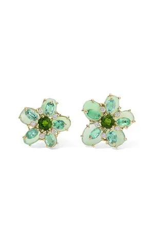 EDEN PRESLEY Petal 14k Yellow Gold Multi-stone Stud Earrings - Green