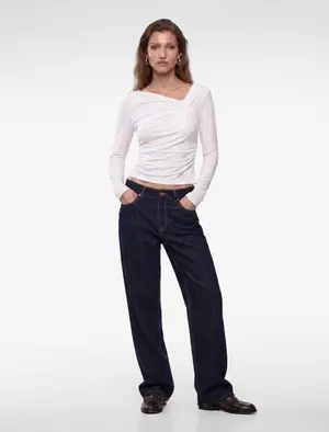 Koton Draped Long Sleeve V-neck Top