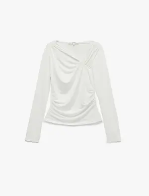 Koton Draped Long Sleeve V-neck Top