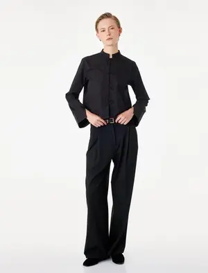 Koton Mandarin Collar Long Sleeve Poplin Shirt With Frog Closure - Black