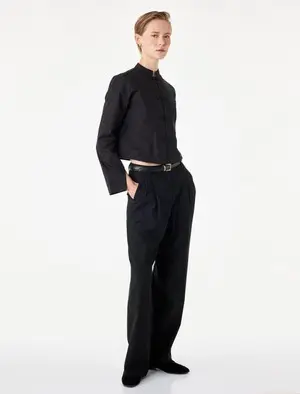 Koton Mandarin Collar Long Sleeve Poplin Shirt With Frog Closure