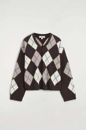 Cos Argyle Wool-alpaca V-neck Sweater - Brown