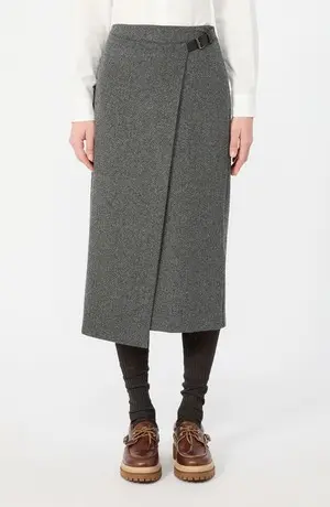 Max Mara Petali Buckle Detail Jersey Midi Skirt - Medium Grey