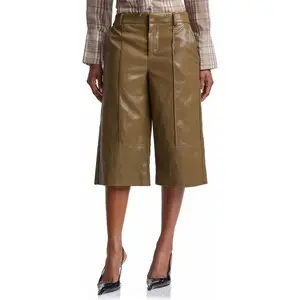 Avec Les Filles Pintuck Faux Leather Trouser Shorts - Deep Moss