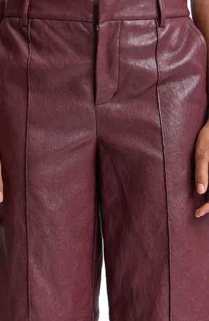 Avec Les Filles Pintuck Faux Leather Trouser Shorts - Wine