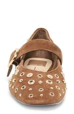 Dolce Vita Mella Stud Leather Mary Jane Flat - Cocoa Suede