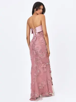 MISS CIRCLE NEW YORK Raphaela Flower Beaded Strapless Mermaid Dress