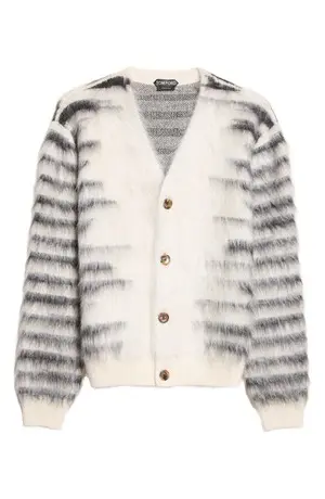 TOM FORD Brushed Stripe Mohair Blend Cardigan - White/black